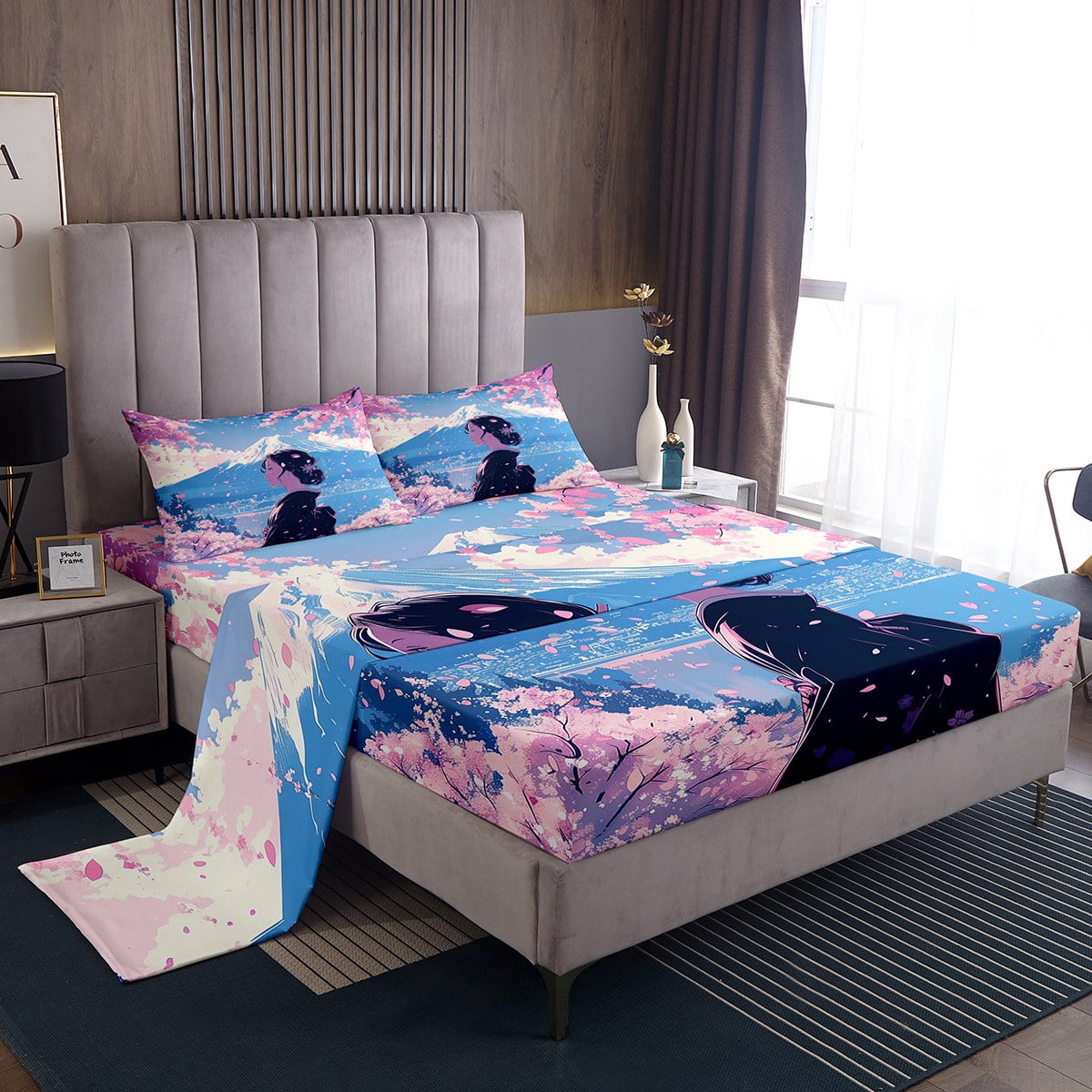 Erosebridal Japanese Style Queen Bed Sheets Set,Pink Cherry Blossom ...