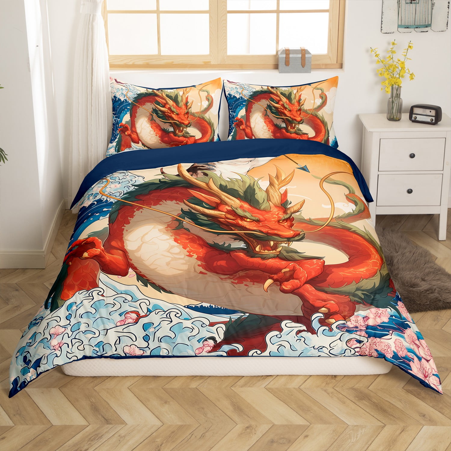 Erosebridal Japanese Style Twin Bedding Sets Fun Dog Dragon Duvet Cover ...