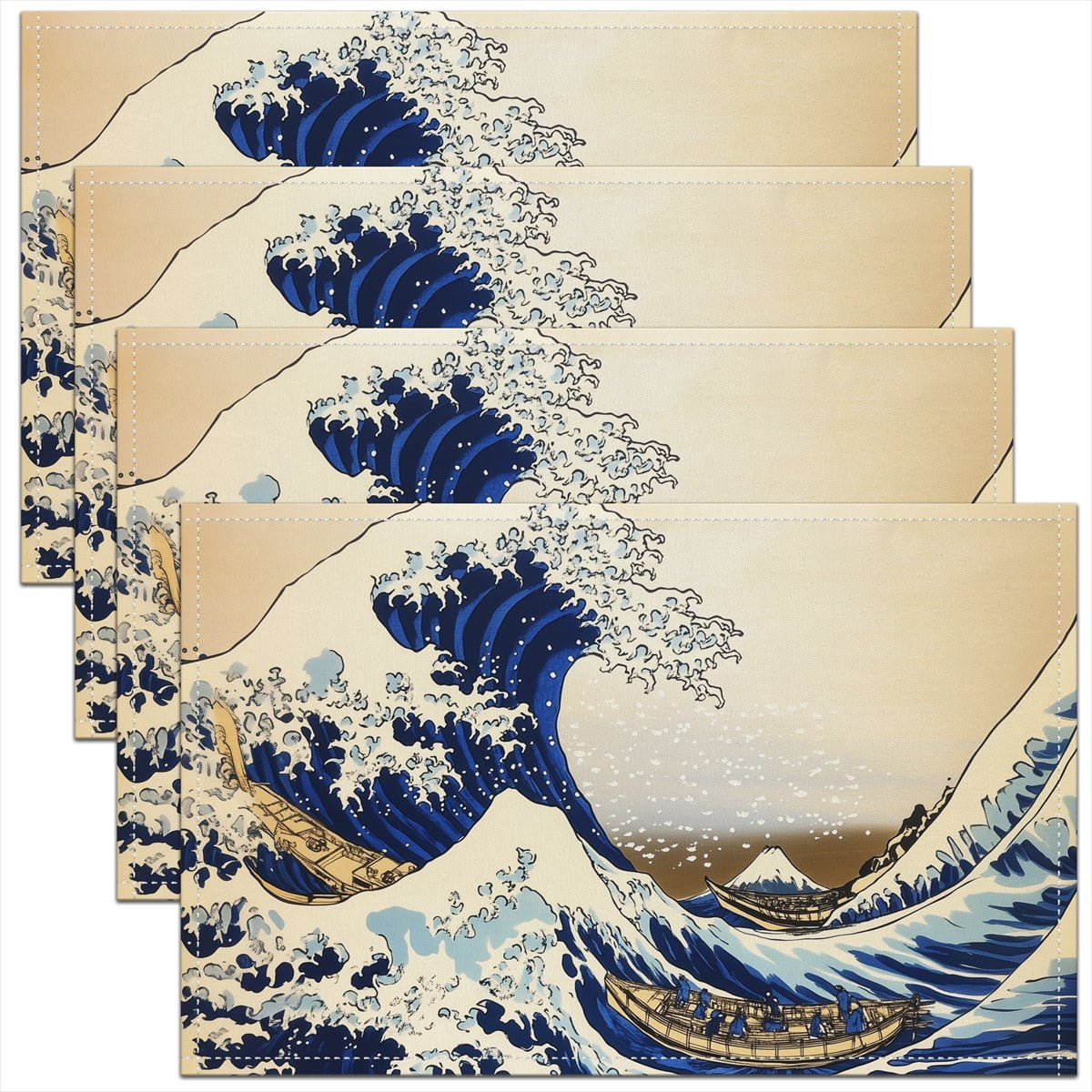 Erosebridal Japanese Uki-yoe Placemats Set of 4, Sea Wave Mount Fuji ...