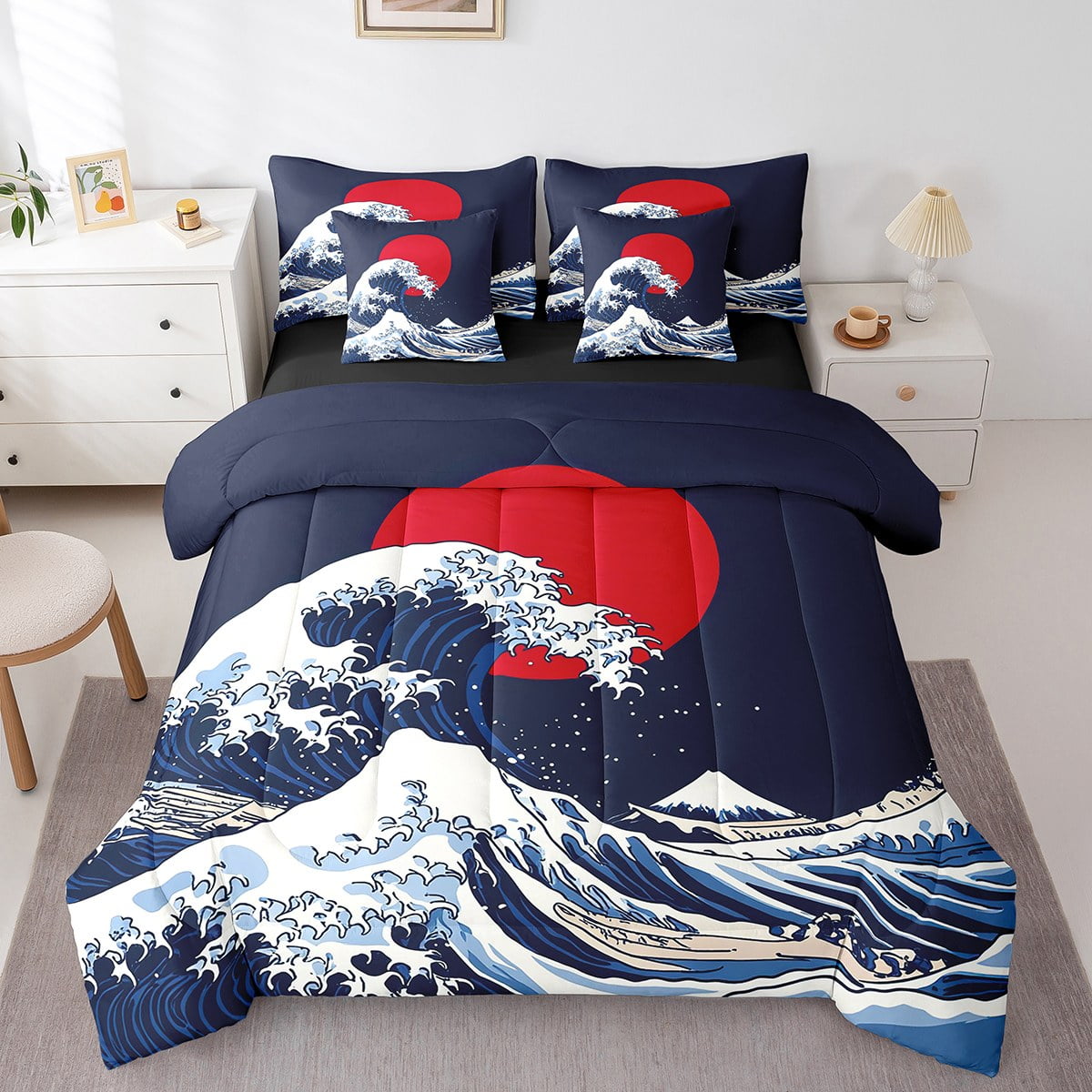 Erosebridal Japanese Ukiyoe Bedding Full Size, Mount Fuji Ocean Wave ...