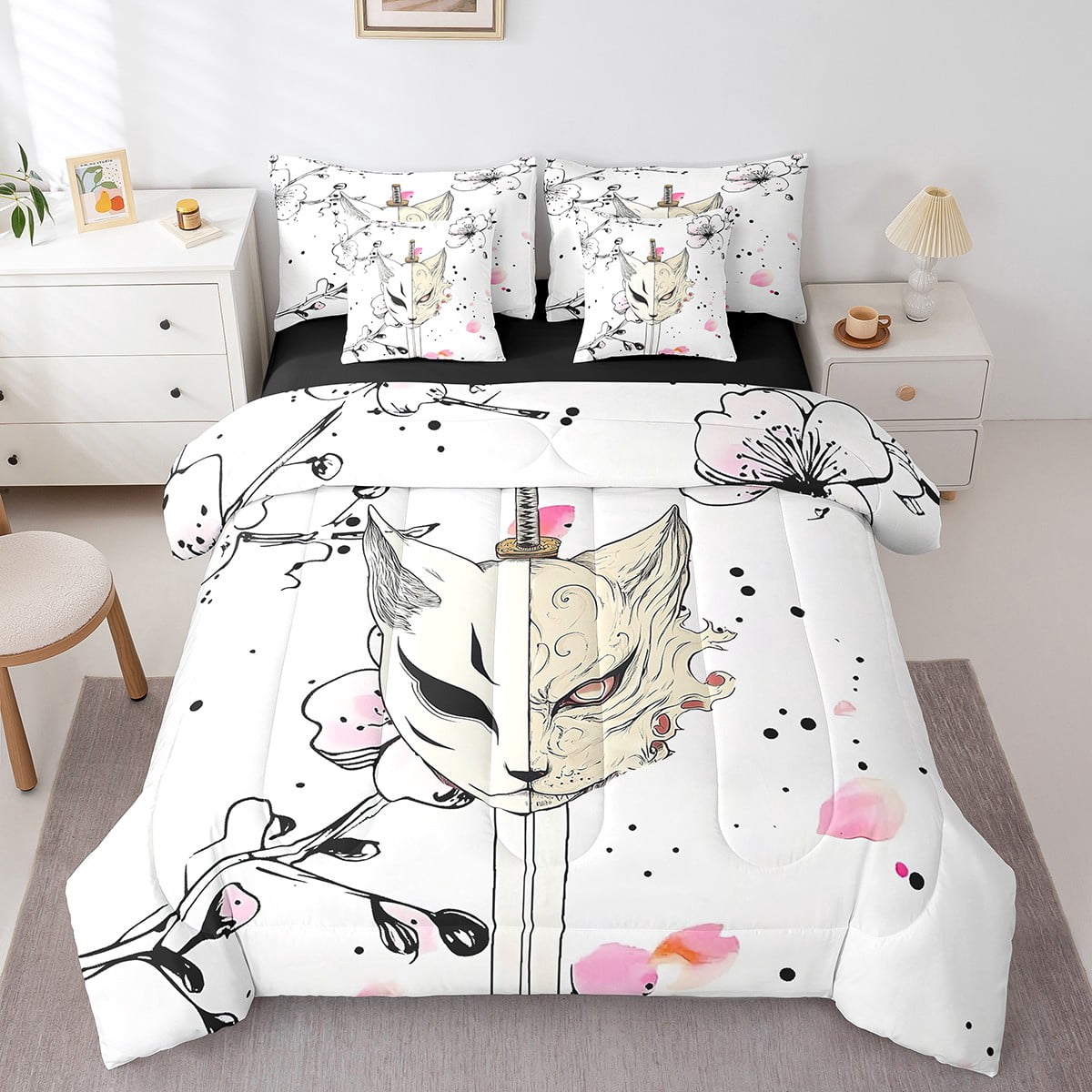 Erosebridal Japanese Ukiyoe Style Bedding Sets Full Size,Chic White Fox ...