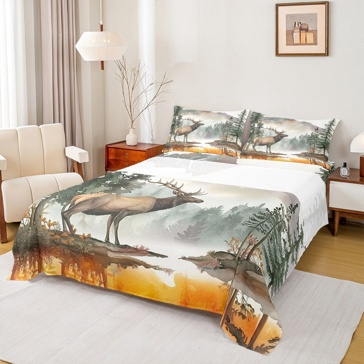 Erosebridal Jungle Animal Deer Bed Sheets Twin,Tropical Botanical Tree ...