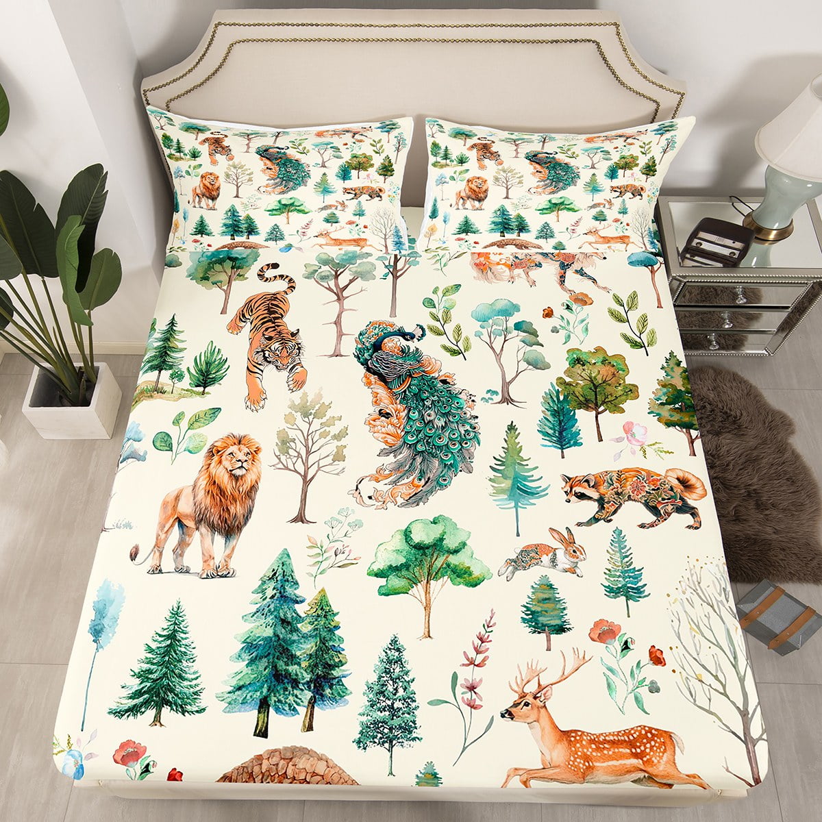 Erosebridal Jungle Animal Fitted Sheet Twin, Farmhouse Tree Fitted ...