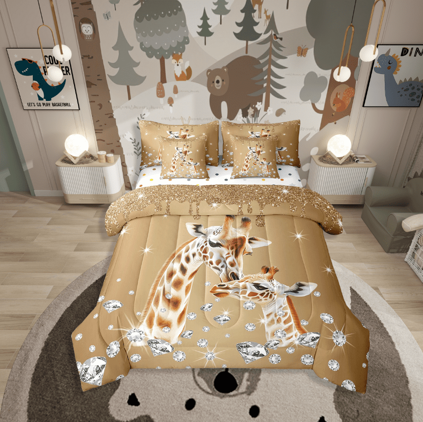 Erosebridal Jungle Animal Giraffe Bedding Queen Size,Crystal Glitter ...