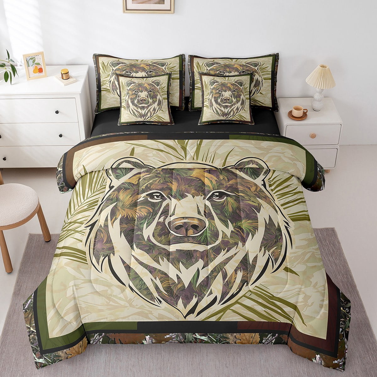 Erosebridal Jungle Bear Bed in a Bag Queen Size, Vintage Lodge Cabin ...