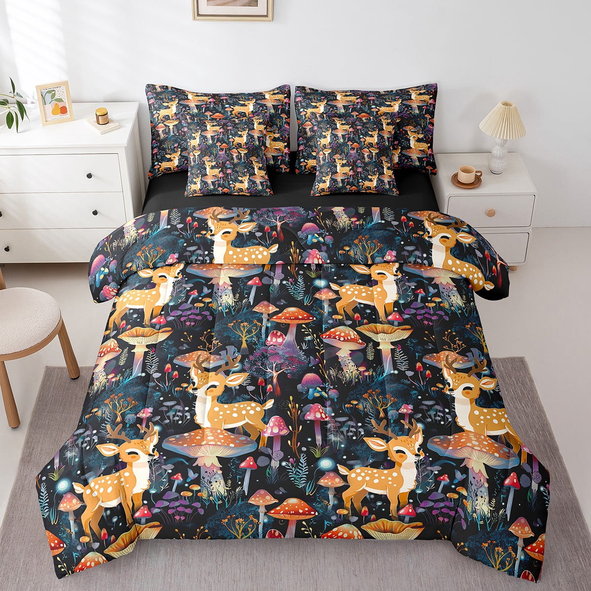 Erosebridal Jungle Deer Bedding Full Size, Boho Mushroom Bedding Sets ...