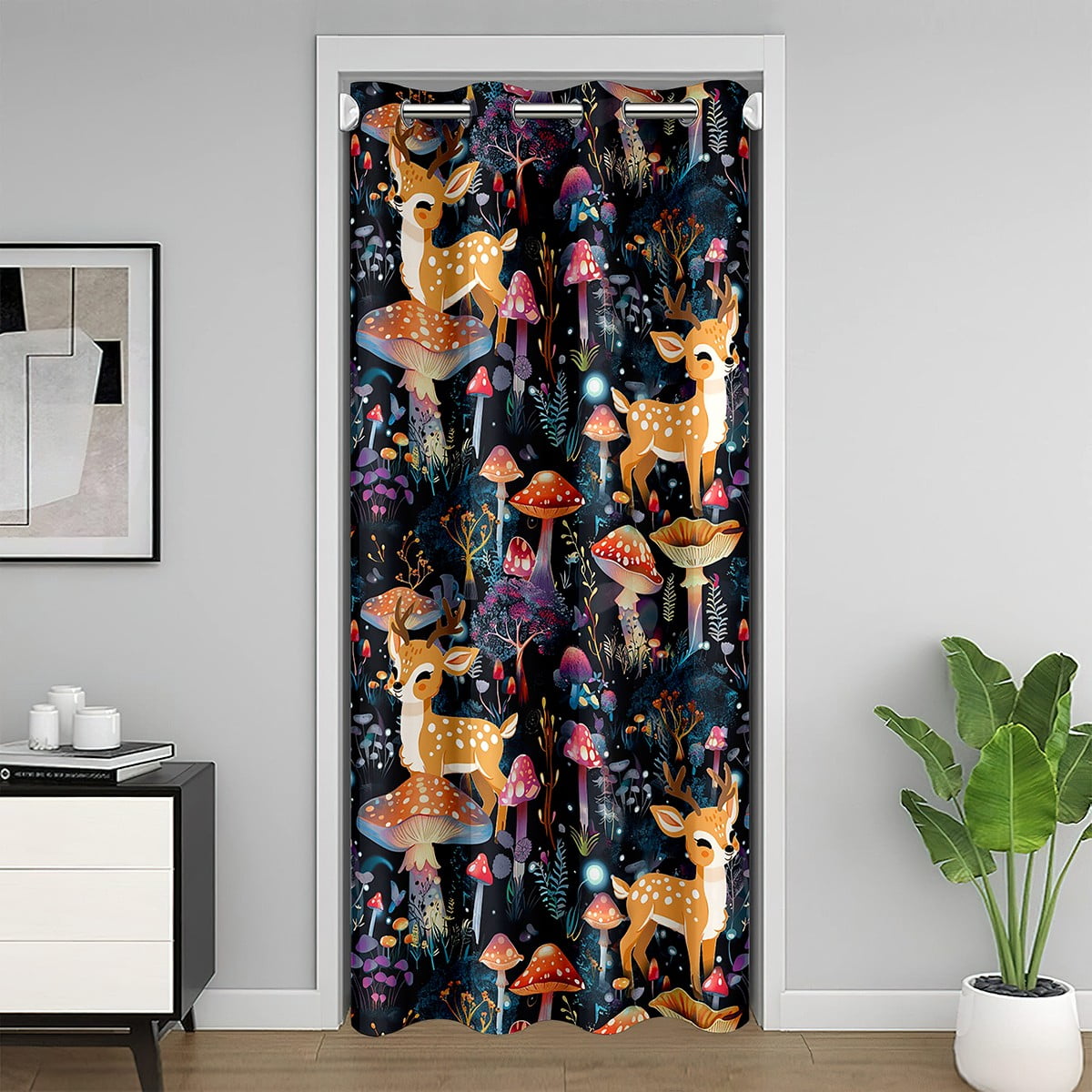Erosebridal Jungle Deer Door Curtain Panel 34x80, Boho Mushroom Door ...