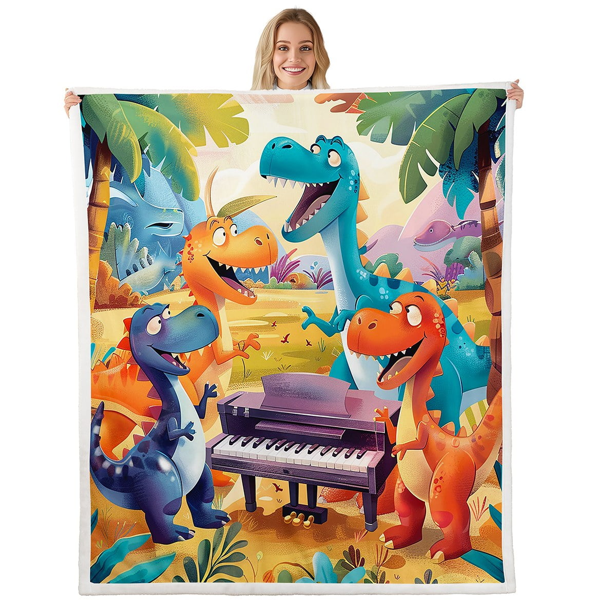 Erosebridal Jungle Dinosaur Throw Blanket for Couch, Piano Music Plush ...