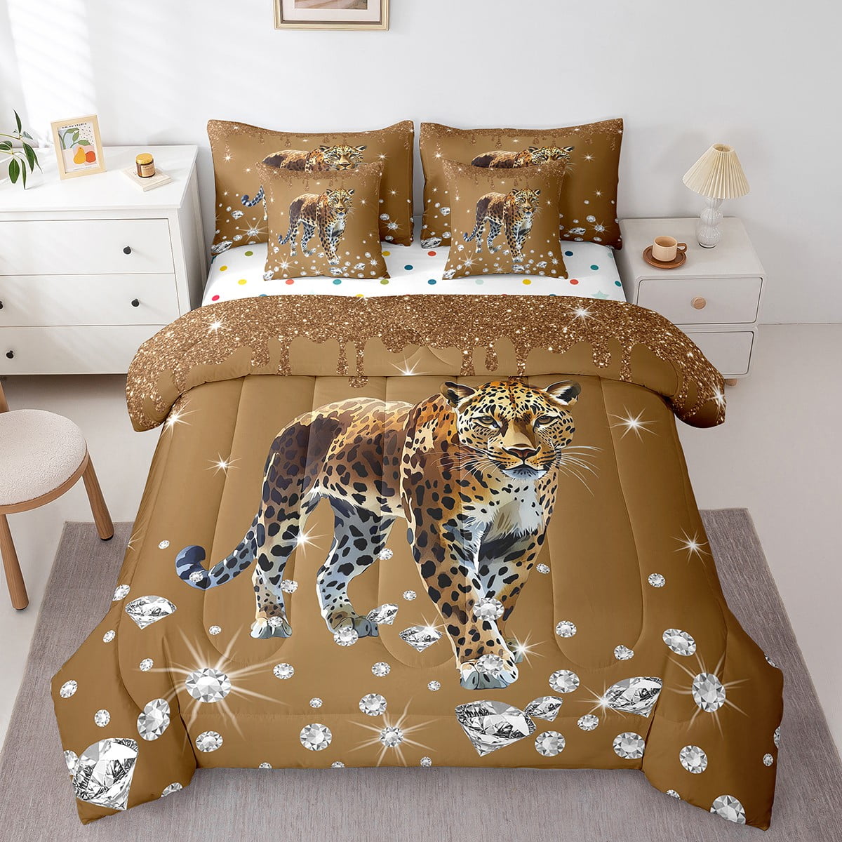 Erosebridal Jungle Leopard Bedding Sets Twin Size, Glitter Diamond ...