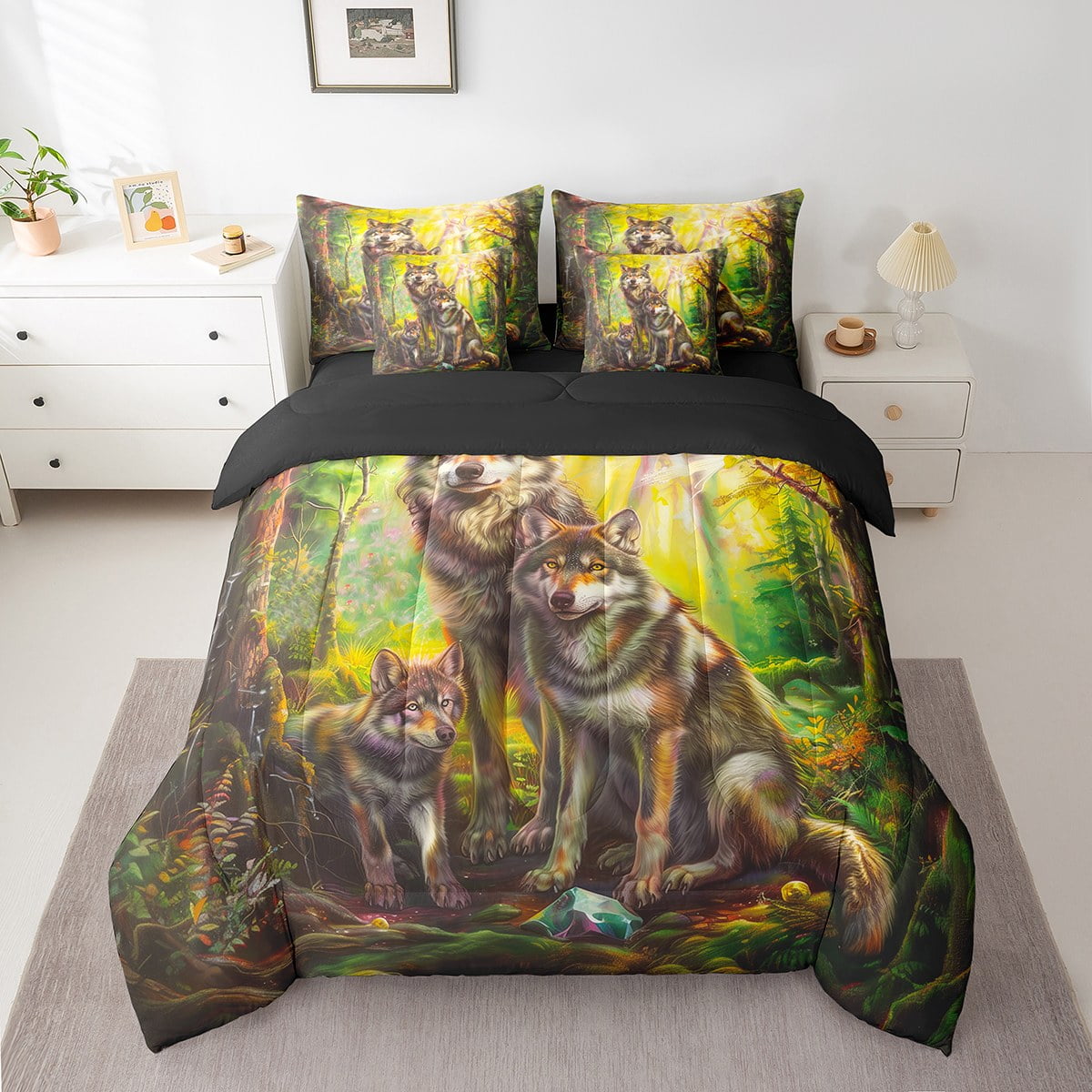 Erosebridal Jungle Wolf Bed in a Bag Full size, Wolves Family Bed Set ...