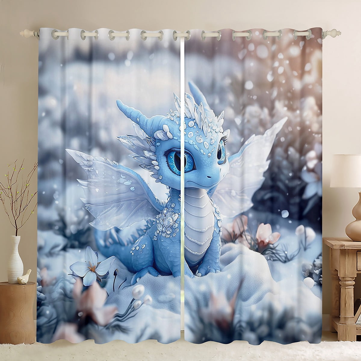 Erosebridal Kawai Dragon Curtains and Drapes (42x90), Cute Animal 30% ...