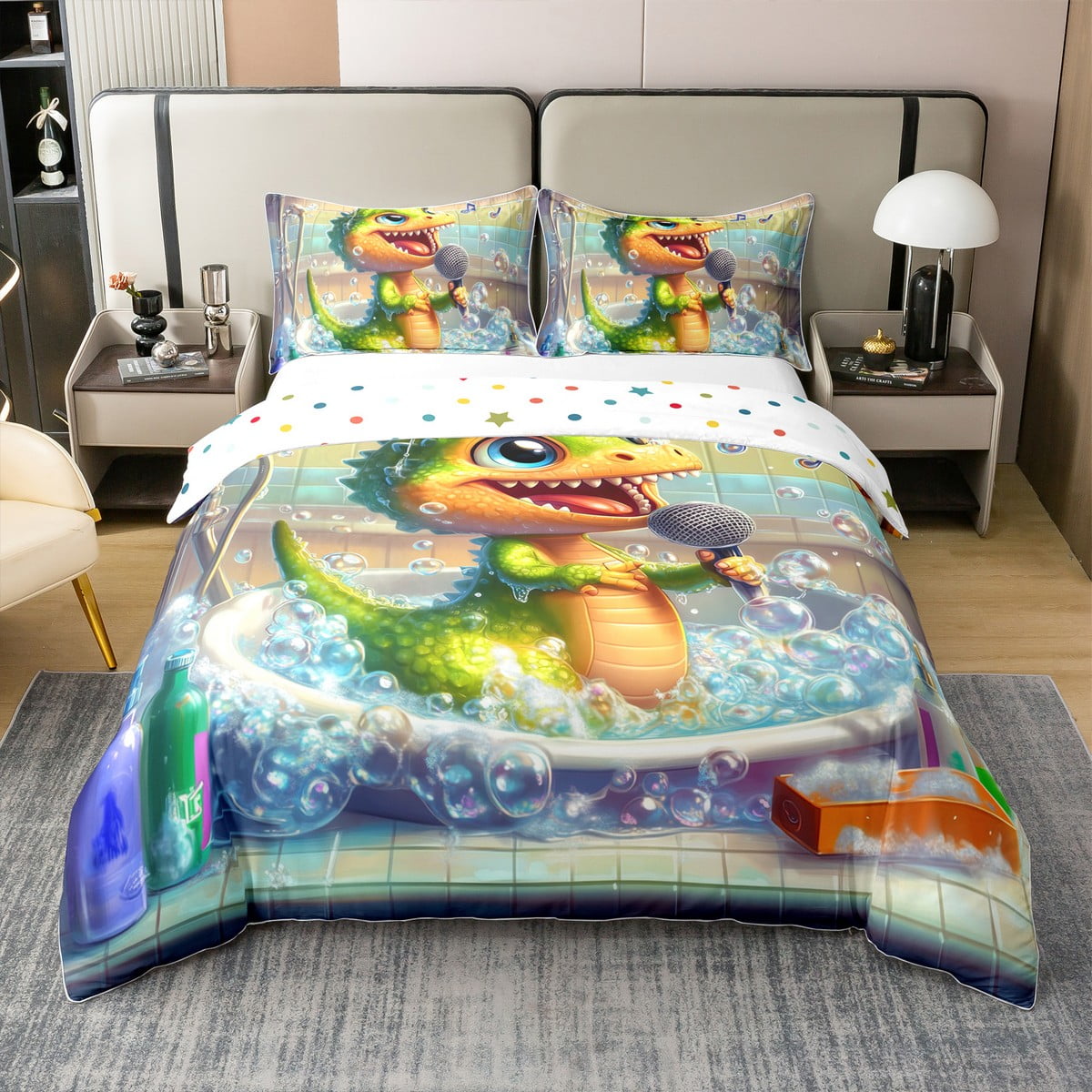 Erosebridal Kawaii Alligator 100% Cotton Duvet Cover King Size,Cartoon ...