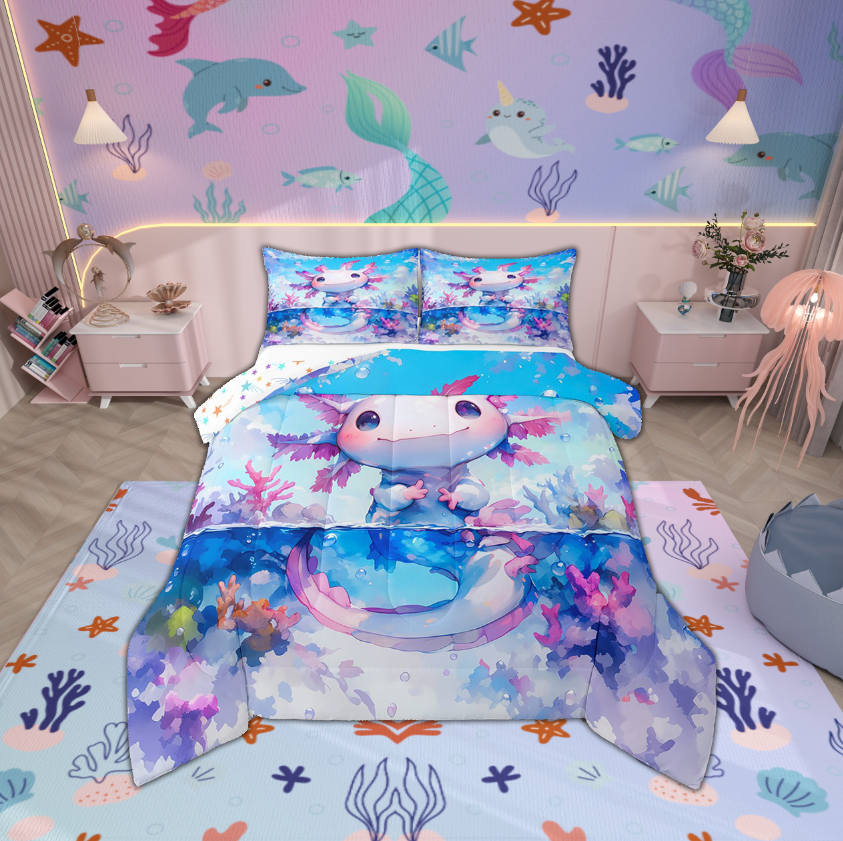 Erosebridal Kawaii Axolotl Bedding Twin Comforter Set,Pink Blue Down ...