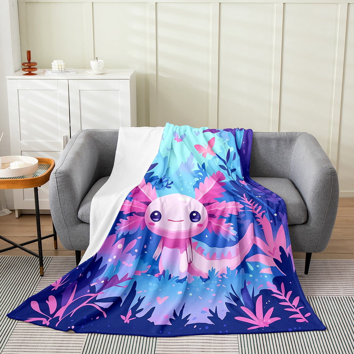 Erosebridal Kawaii Axolotl Flannel Blanket, Cute Sea Animal Sherpa ...