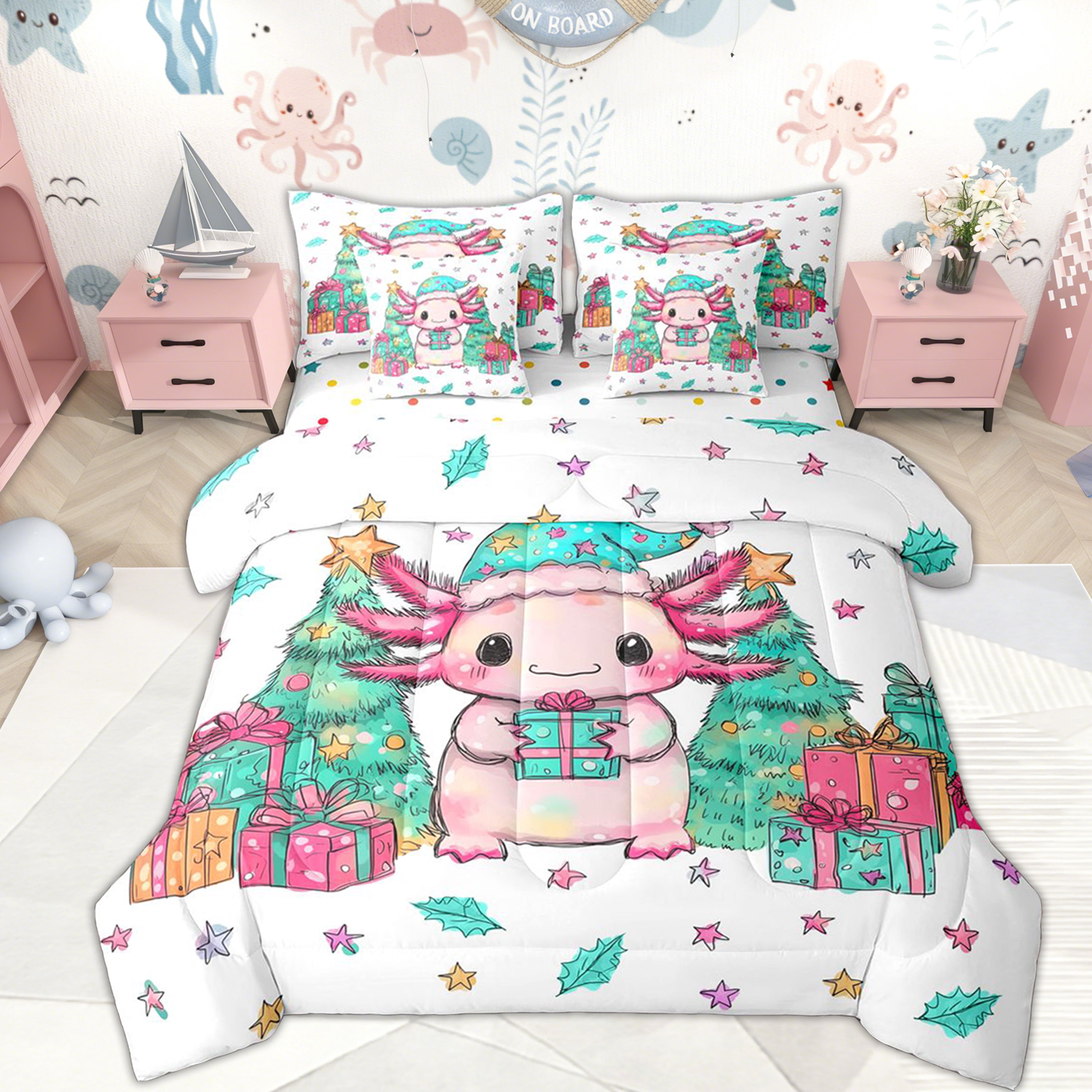 Erosebridal Kawaii Axolotl Girl Bedding Comforter Set 7pcs, Merry ...