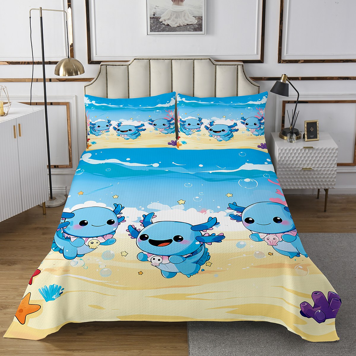 Erosebridal Kawaii Axolotl Quilt Sets for Queen Size Bed,Ocean Wildlife ...