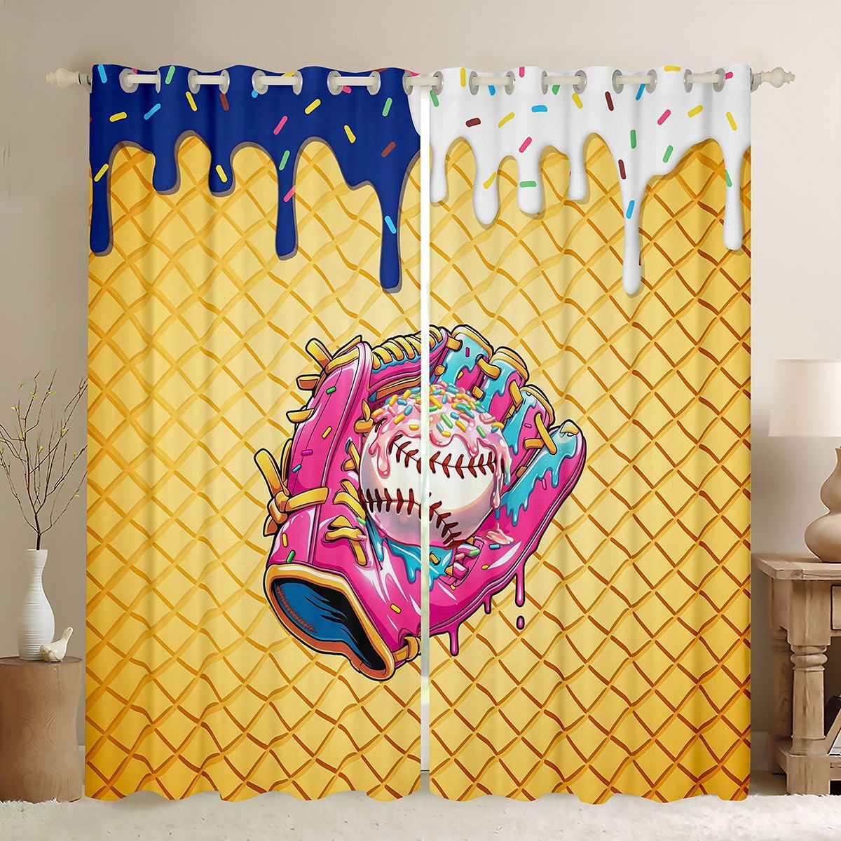 Erosebridal Kawaii Baseball Gloves Kid Black Out Curtains, Cartoon Ice ...