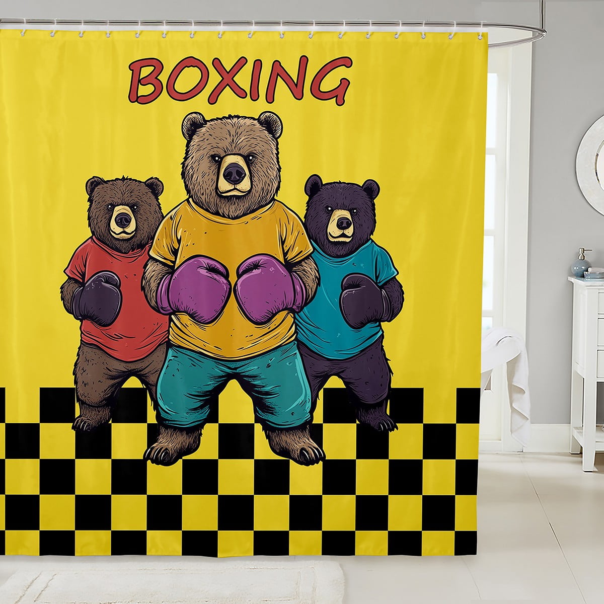 Erosebridal Kawaii Bear Bathroom Curtain 72x78, Boxing Sports Bath ...