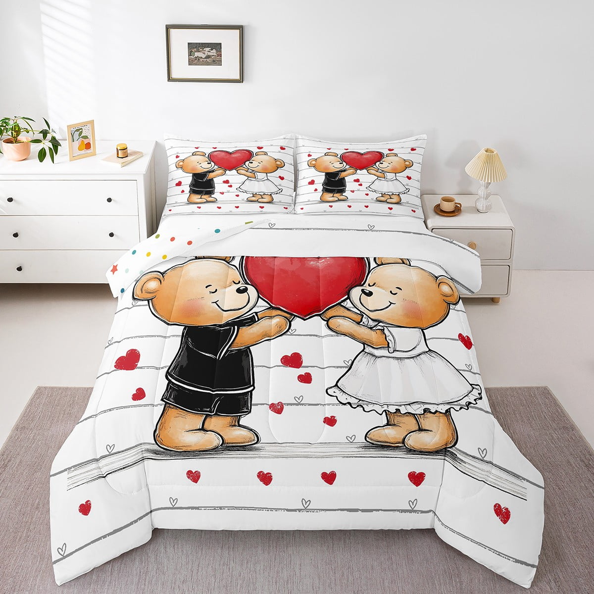 Erosebridal Kawaii Bear Bedding King Comforter Set,Love Heart Bedding ...