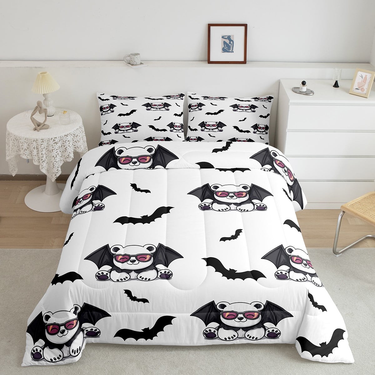 Erosebridal Kawaii Bear Bedding Sets King with Comforter, Halloween Bat ...