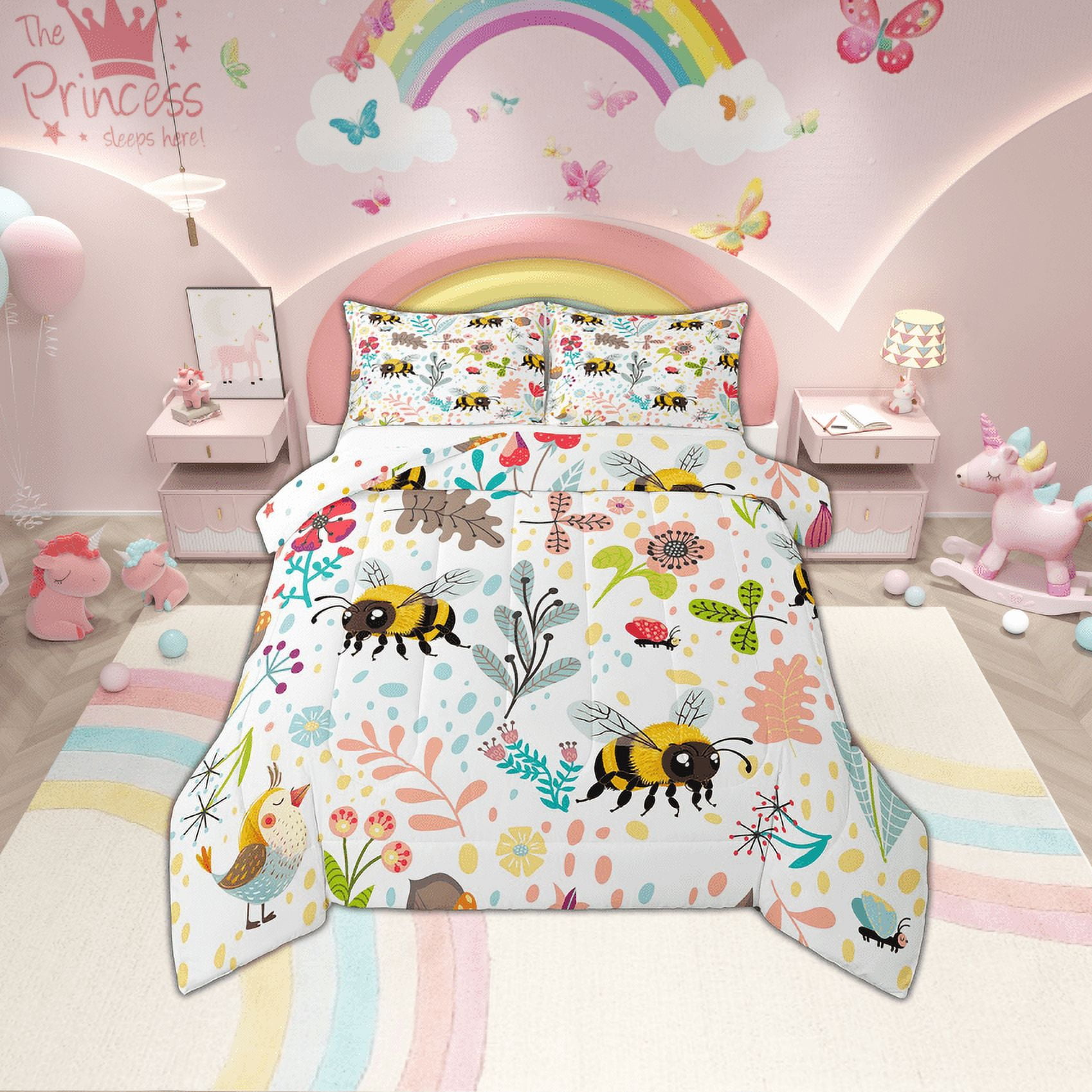 Erosebridal Kawaii Bee Bedding Set Twin Cartoon Bee Comforter Set Room ...