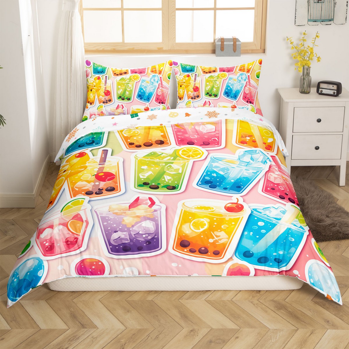 Erosebridal Kawaii Boba Tea Bedding Set Twin Size,Bubble Tea Duvet ...