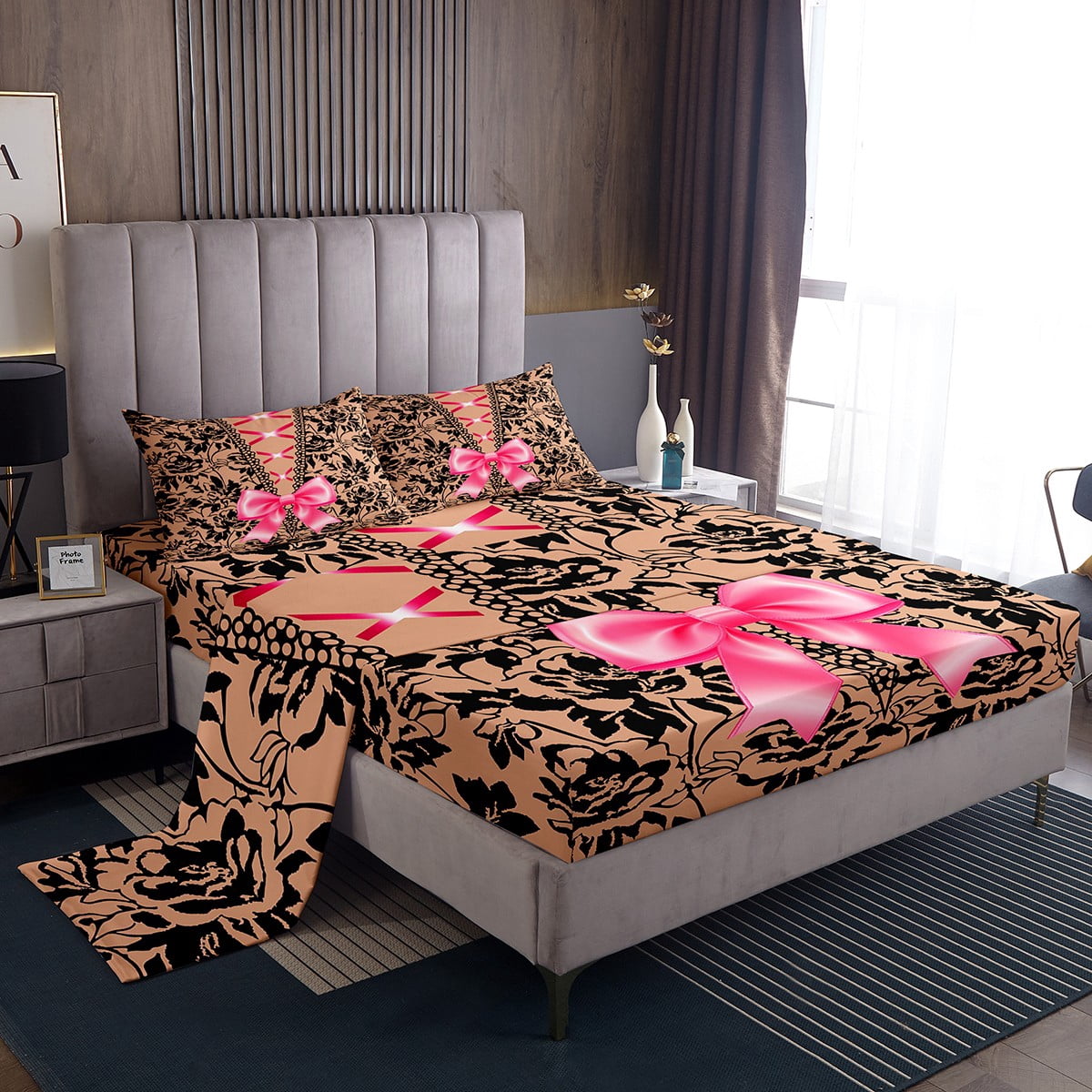 Erosebridal Kawaii Bow Bed Sheets King,Bohemian Flower Bedding King ...