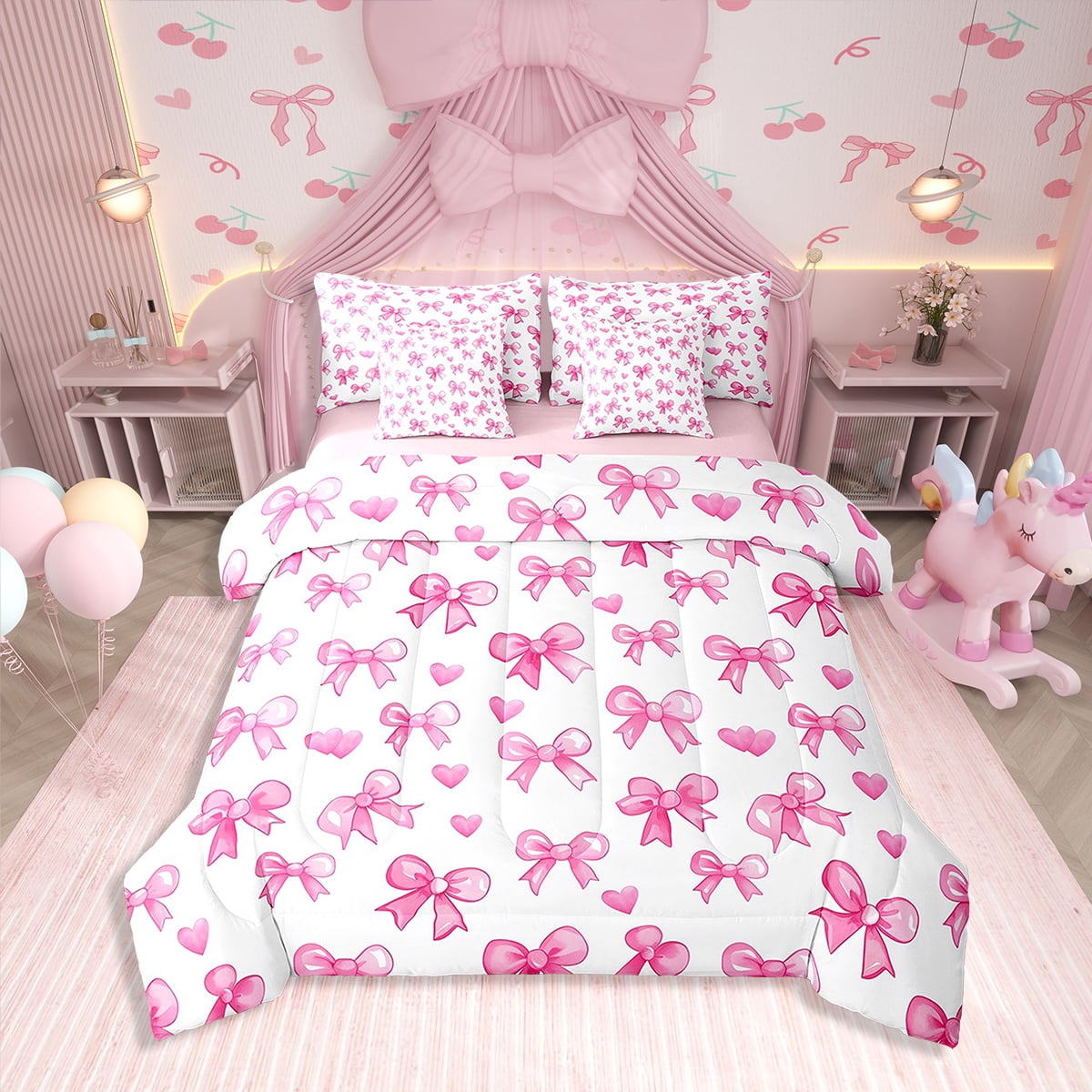 Erosebridal Kawaii Bow Bed in a Bag King size, Pink Love Bed Set ...
