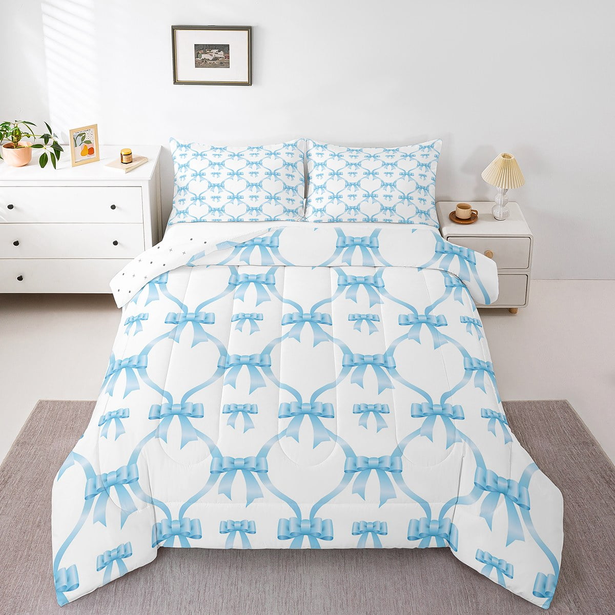 Erosebridal Kawaii Bow Bedding Sets Full with Comforter,Plaid Buffalo ...