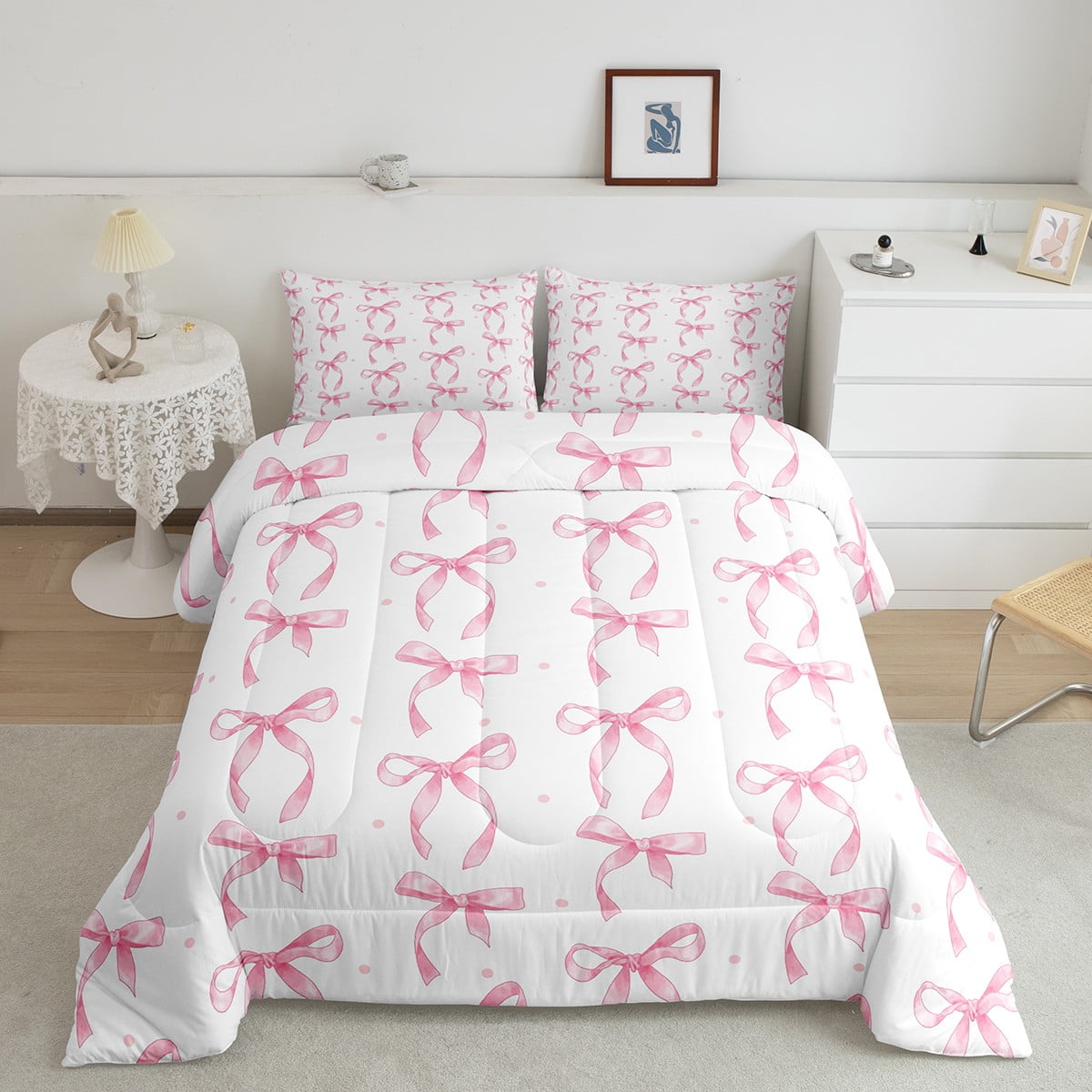 Erosebridal Pink Bowknot Comforter Sets Twin Size, Cute Princess ...