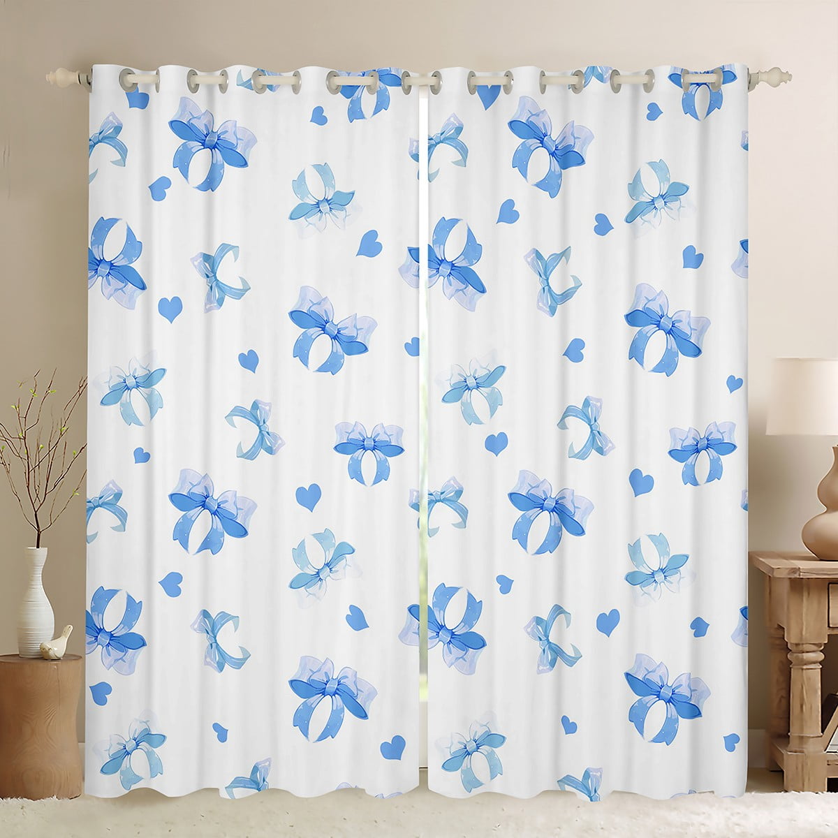 Erosebridal Kawaii Bow Curtains and Drapes (38Wx54L),Blue White 30%-50% ...