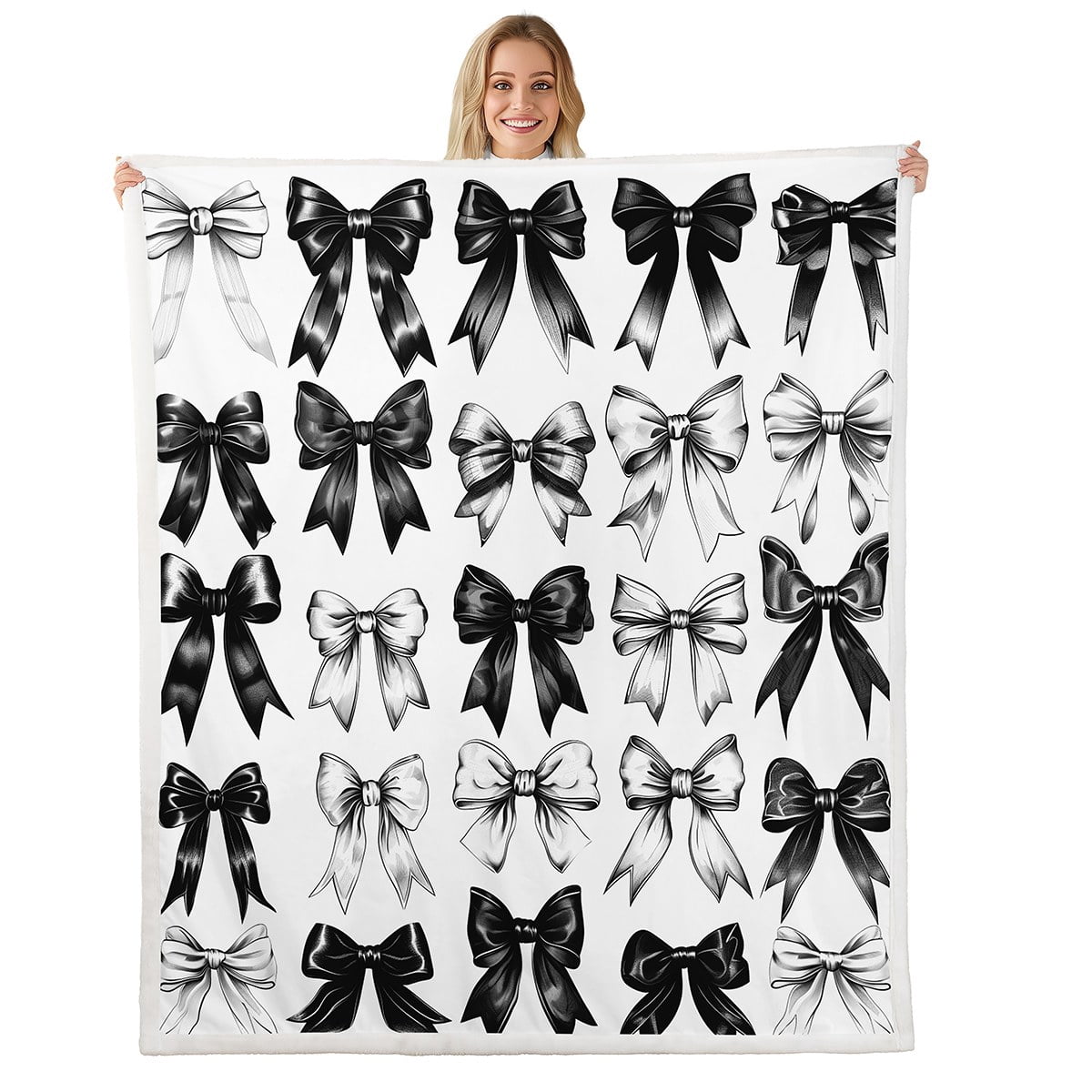 Erosebridal Kawaii Bow Throw Blanket for Couch 30x40,Black White Plush ...