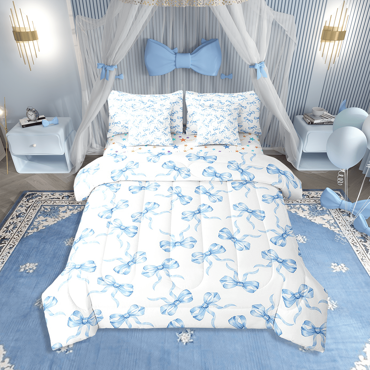 Erosebridal Kawaii Bow Tie Bedding Sets Twin Size,Blue Bowknot ...