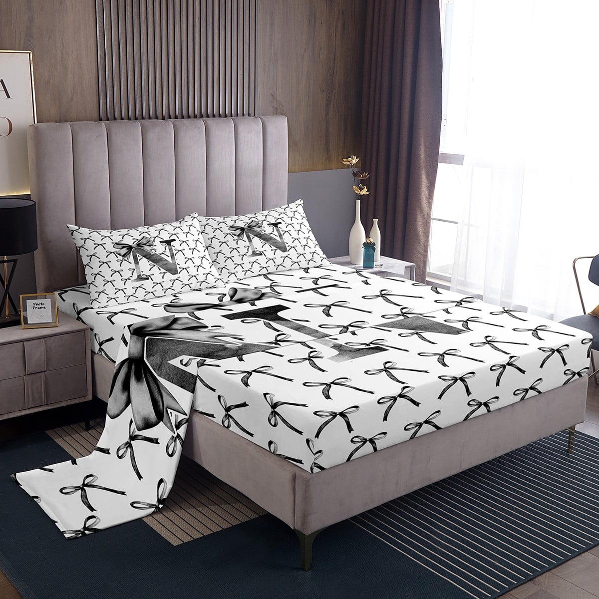 Erosebridal Kawaii Bowknot Bed Sheets King,Initial Letter Bedding King ...