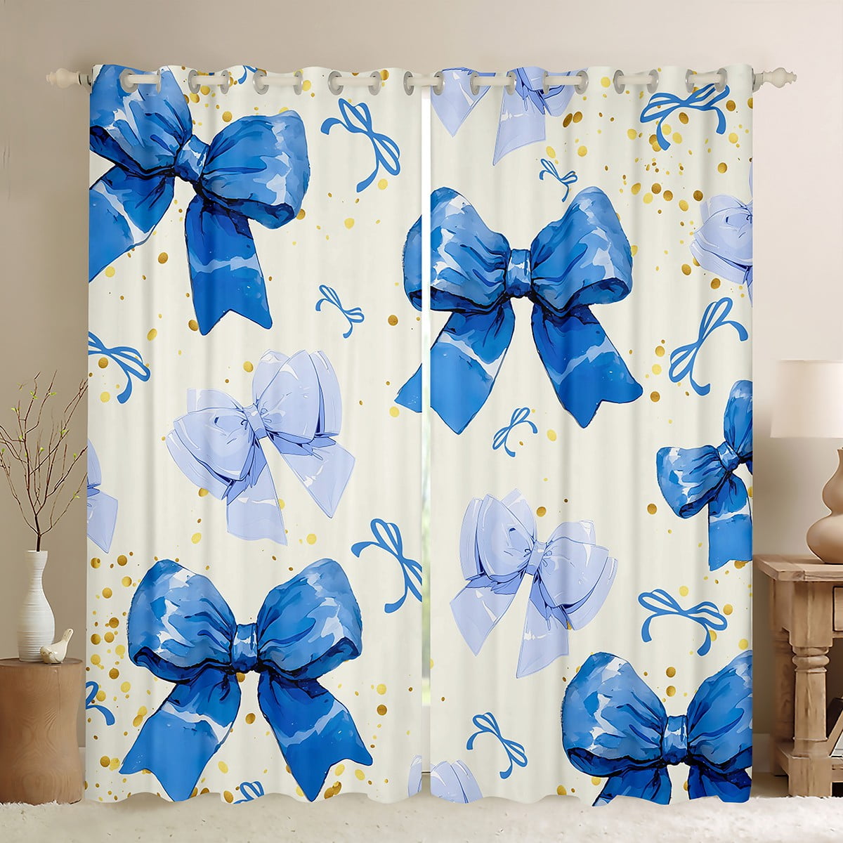 Erosebridal Kawaii Bowknot Curtains for Living Room,Golden Glitter ...