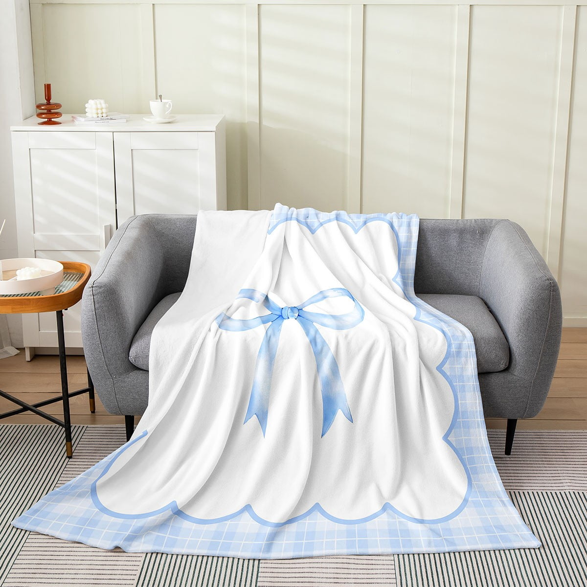 Erosebridal Kawaii Bowknot Flannel Blanket, Blue Sherpa Throw, Cartoon ...