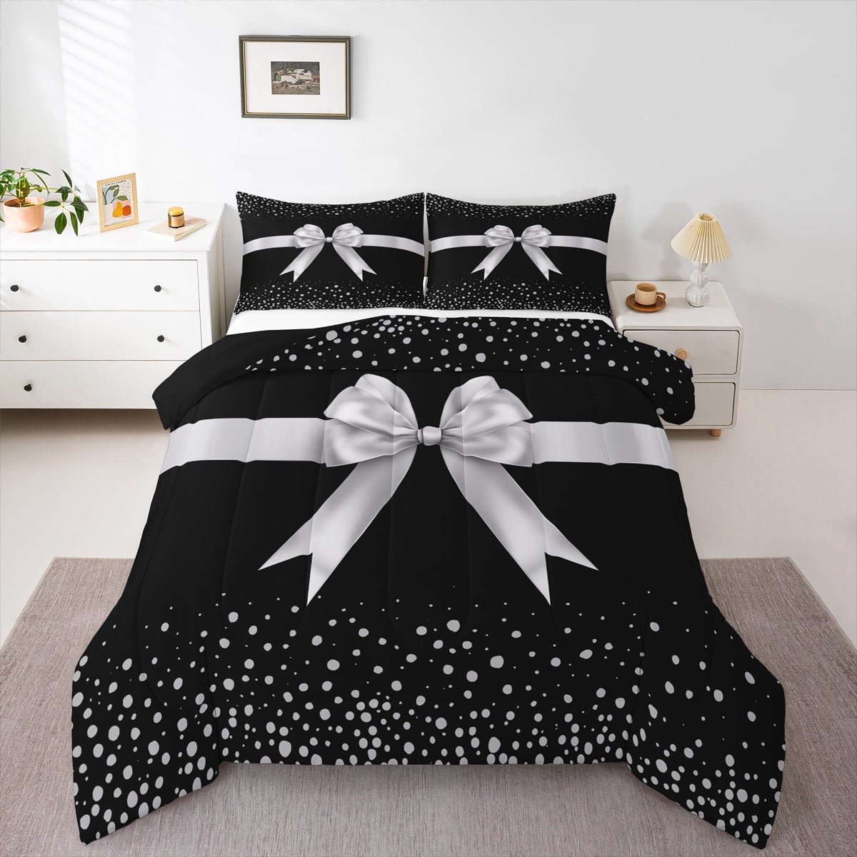 Erosebridal Kawaii Bowtie Comforter Sets King Size,Chic Glitters Print ...