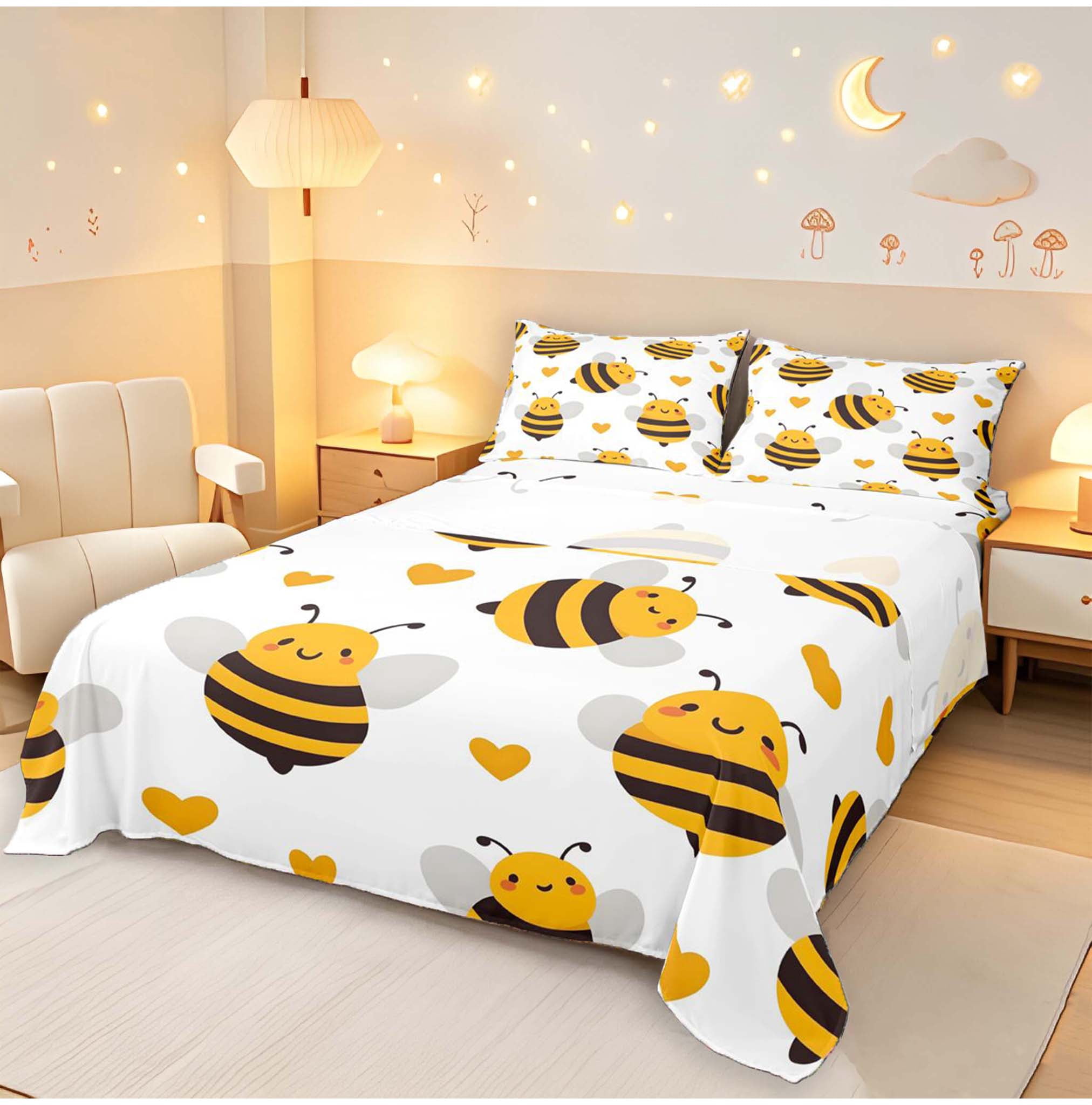 Erosebridal Kawaii Bug Bee Bed Sheets,Cartoon Heart Print Full Size ...