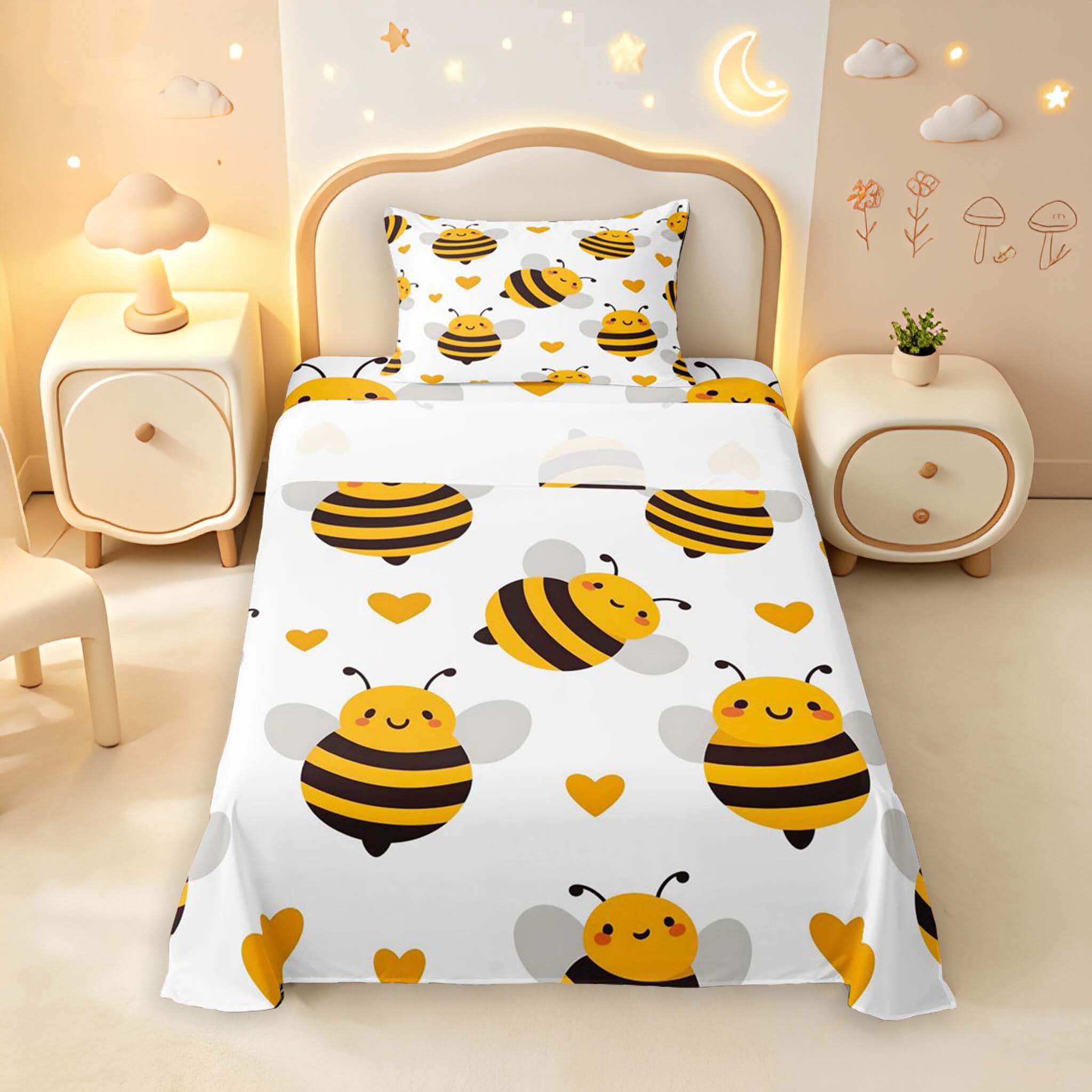 Erosebridal Kawaii Bug Bee Twin Sheets,Cartoon Heart Print Bedding ...