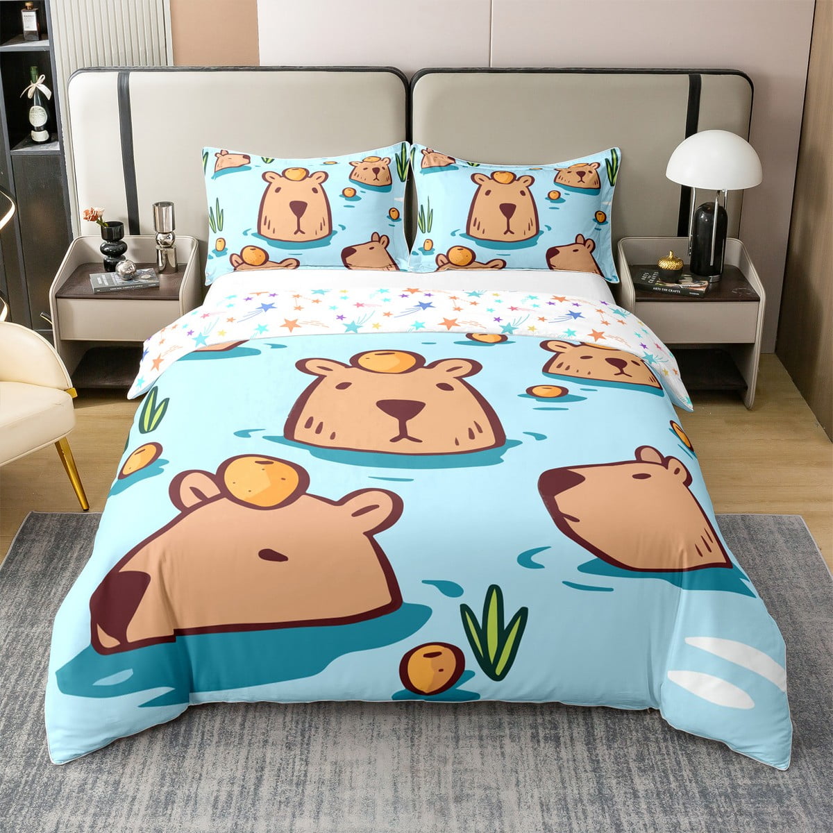Erosebridal Kawaii Capybara 100% Cotton Comforter Cover King,Cartoon Animal 100% Cotton Duvet ...