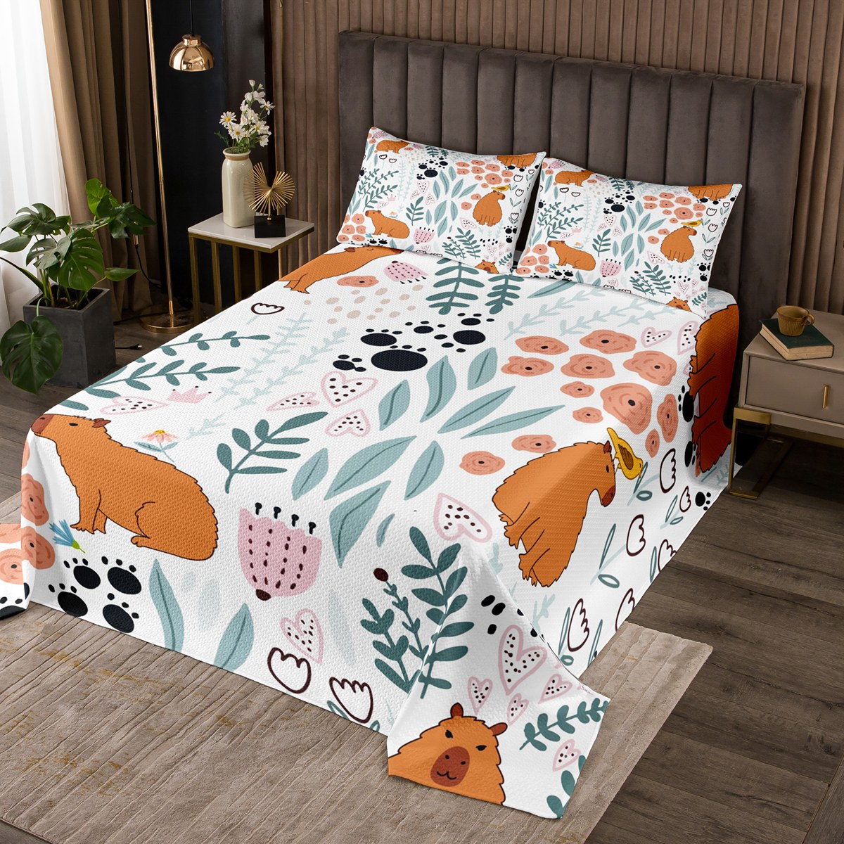 Erosebridal Kawaii Capybara Quilt Set,Cartoon Capybara Bedspread Set ...