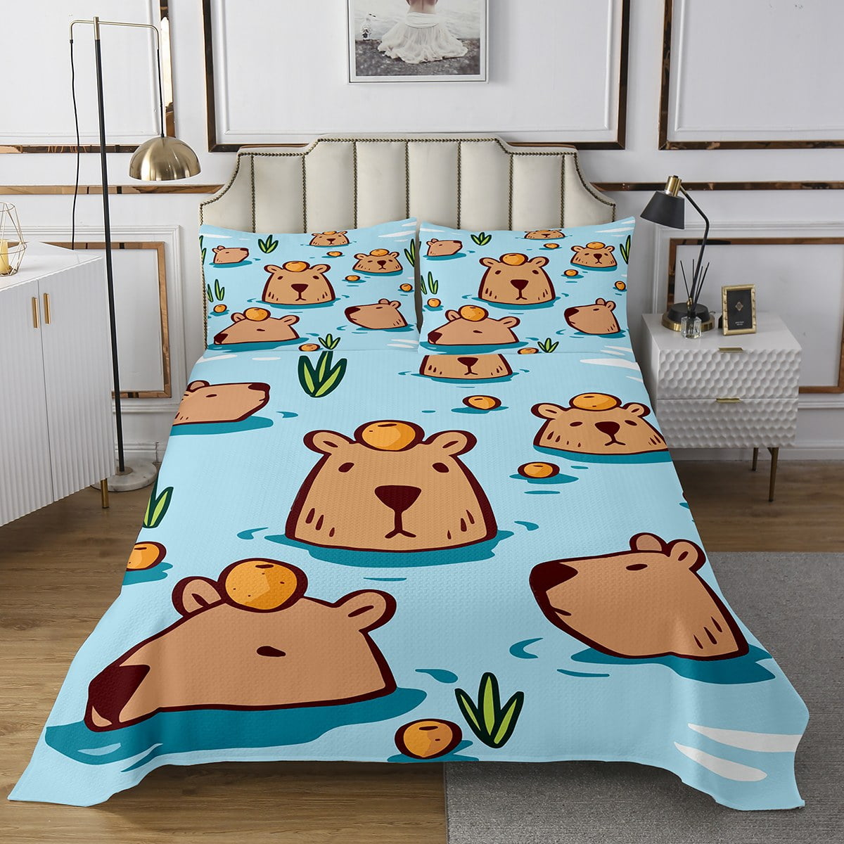 Erosebridal Kawaii Capybara Quilt Sets for Queen Size Bed,Cartoon ...