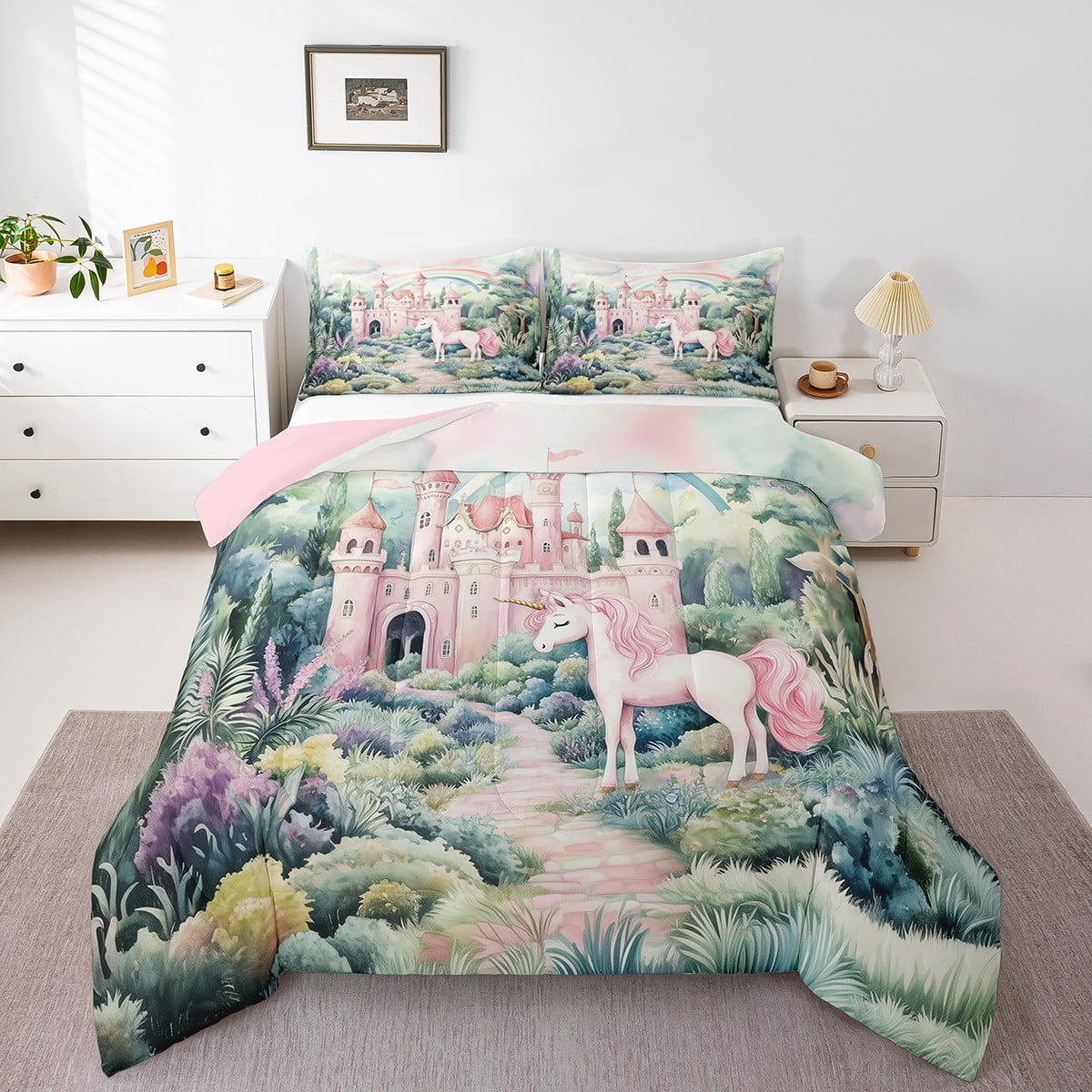 Erosebridal Kawaii Castle Comforter Sets Queen Size,Dreamy Princess ...