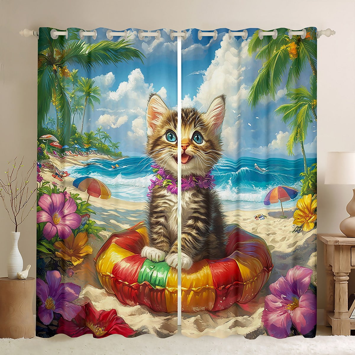 Erosebridal Kawaii Cat Curtains and Drapes (42Wx90L),Summer Holiday 30% ...