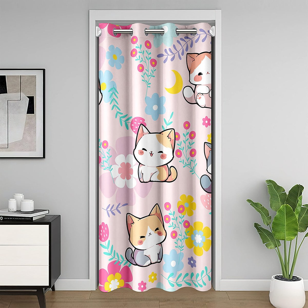 Erosebridal Kawaii Cat Door Curtain Panel 59x80, Cute Kitten Room ...