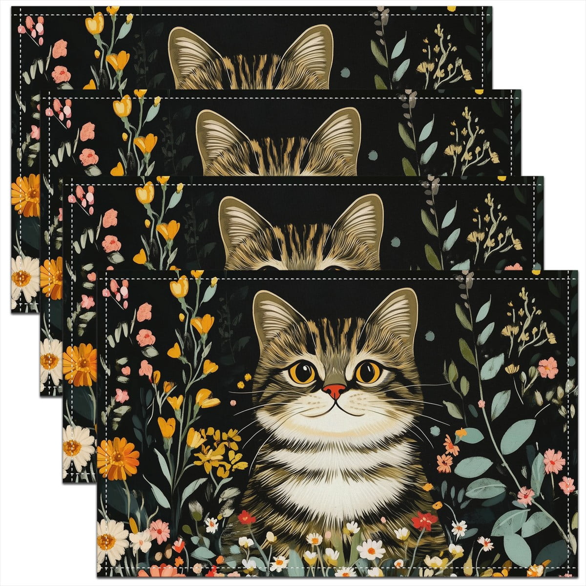 Erosebridal Kawaii Cat Placemats Set of 4 12"x18",Spring Garden Table ...