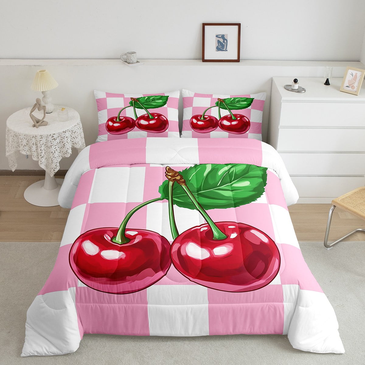 Erosebridal Kawaii Cherry Bedding Sets Full with Comforter, Pink ...