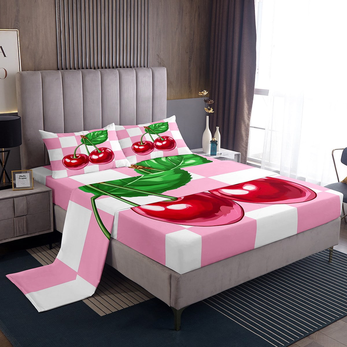 Erosebridal Kawaii Cherry Sheet Set Twin, Pink Buffalo Twin Sheet Sets ...