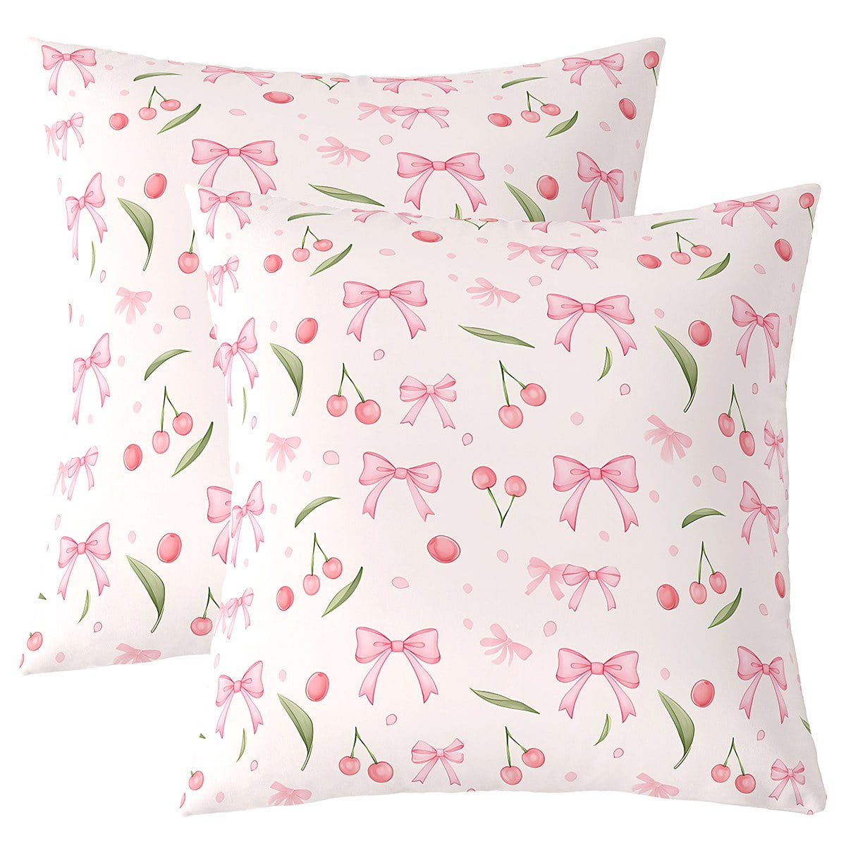 Erosebridal Kawaii Cherry Throw Pillow Covers 16x16 Set of 2,Pink Bow ...