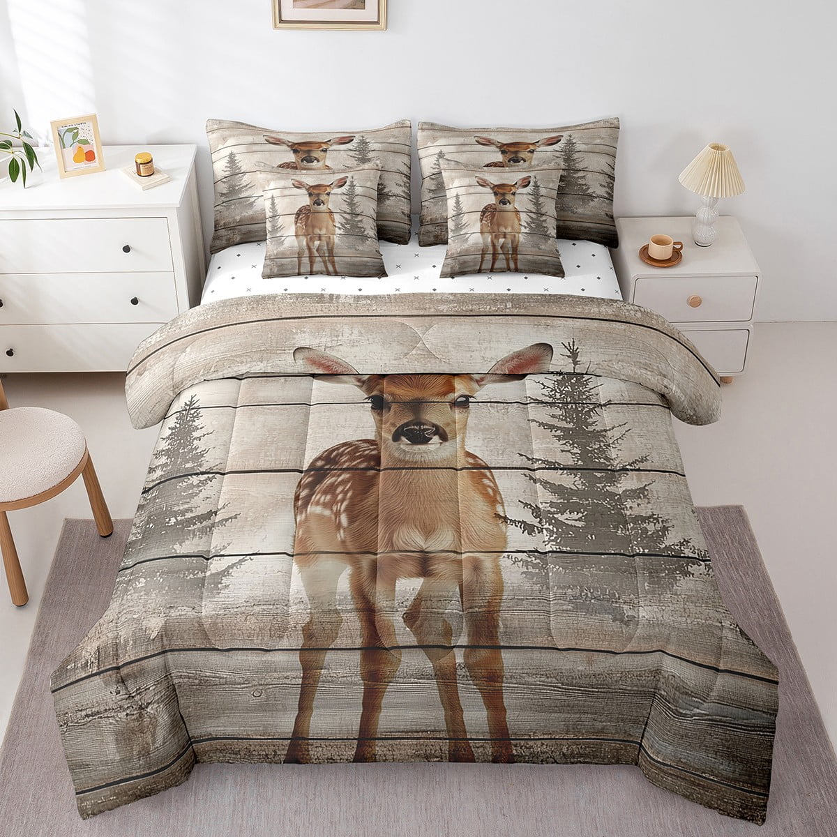 Erosebridal Kawaii Deer Bedding Sets Queen Size, Wooden Barn Plank ...